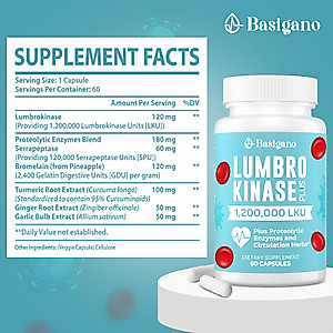 Lumbrokinase Supplement, 1.2 Million LKU - 120mg Capsules, Potent Nattokinase Alternative with Proteolytic Enzymes and Herbal Blend