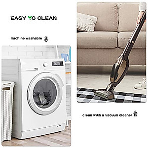 USTIDE Buffalo Check Rug 23.6''x51''Cotton Black and White Plaid Rugs Washable Hand-Woven Checked Doormat Retro Farmhouse Rug