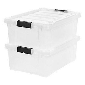 IRIS USA, Inc. 11.75 Gallon Store-it-All Heavy Duty Stackable Utility Tote, Clear with Black Buckle (586521)