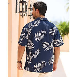 APTRO Men's Hawaiian Shirt Short Sleeve Tropical Vacation Button Down Beach Floral Palm Shirts #024 Navy L