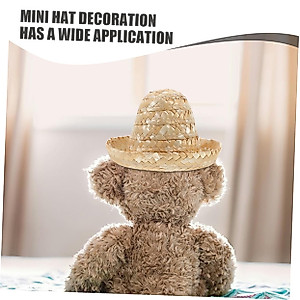 CIMAXIC 2pcs Straw Hat Mini Mexican Hat Tiny Pet Hat Stuffed Animals Hat Bottle Caps Tiny Woven Hats Tiny Hat Ornament DIY Accessories Small Hat Decoration Tiny Hats for Dolls Khaki