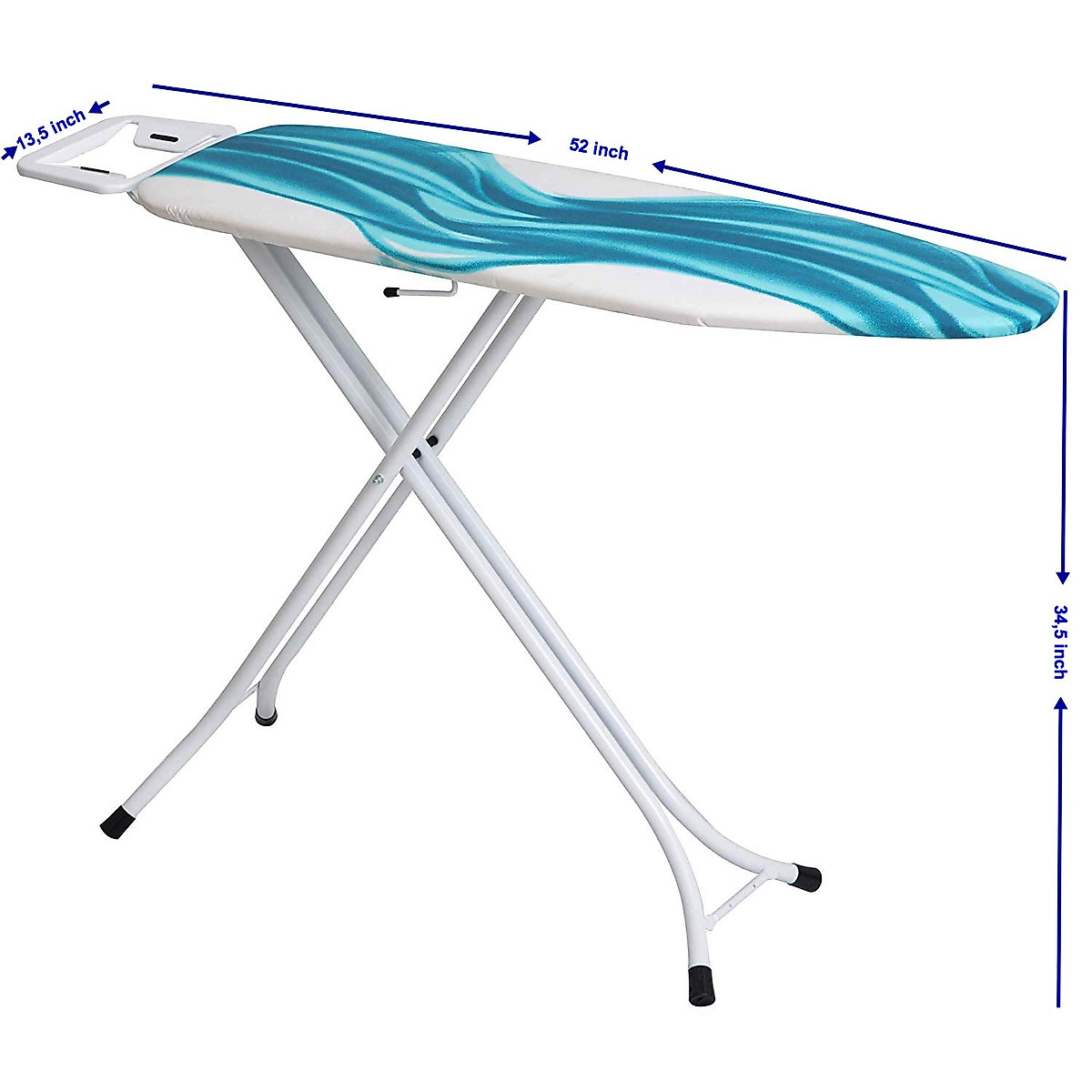 Mabel Home Ironing Board Made in Europe, Adjustable Height, Deluxe, 4-Leg, + Extra Cover, Easy Storage,3 Different Model & Sizes, Deluxe 44" x 14"