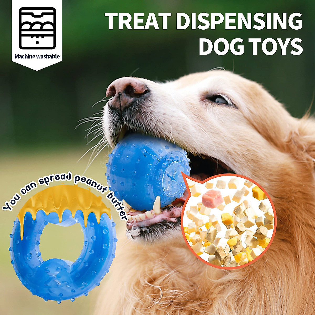 Dog Chew Toys for Aggressive Chewers, Puppy Teething Ring and Dog Ball, Treat Dispensing Dog Toys, Frozen Tough Puppy Toys Set 2 Pack for Small, Medium Dog