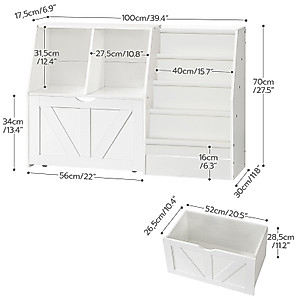 Kids Bookshelf, Four Layer Sling Bookcase, Toddler Storage Book Rack, Toy Organizer Shelves with Movable Drawer, Toy Organizer Cabinet, Book Display, for Playroom, Nursery, Kids Room, White WT112CW01