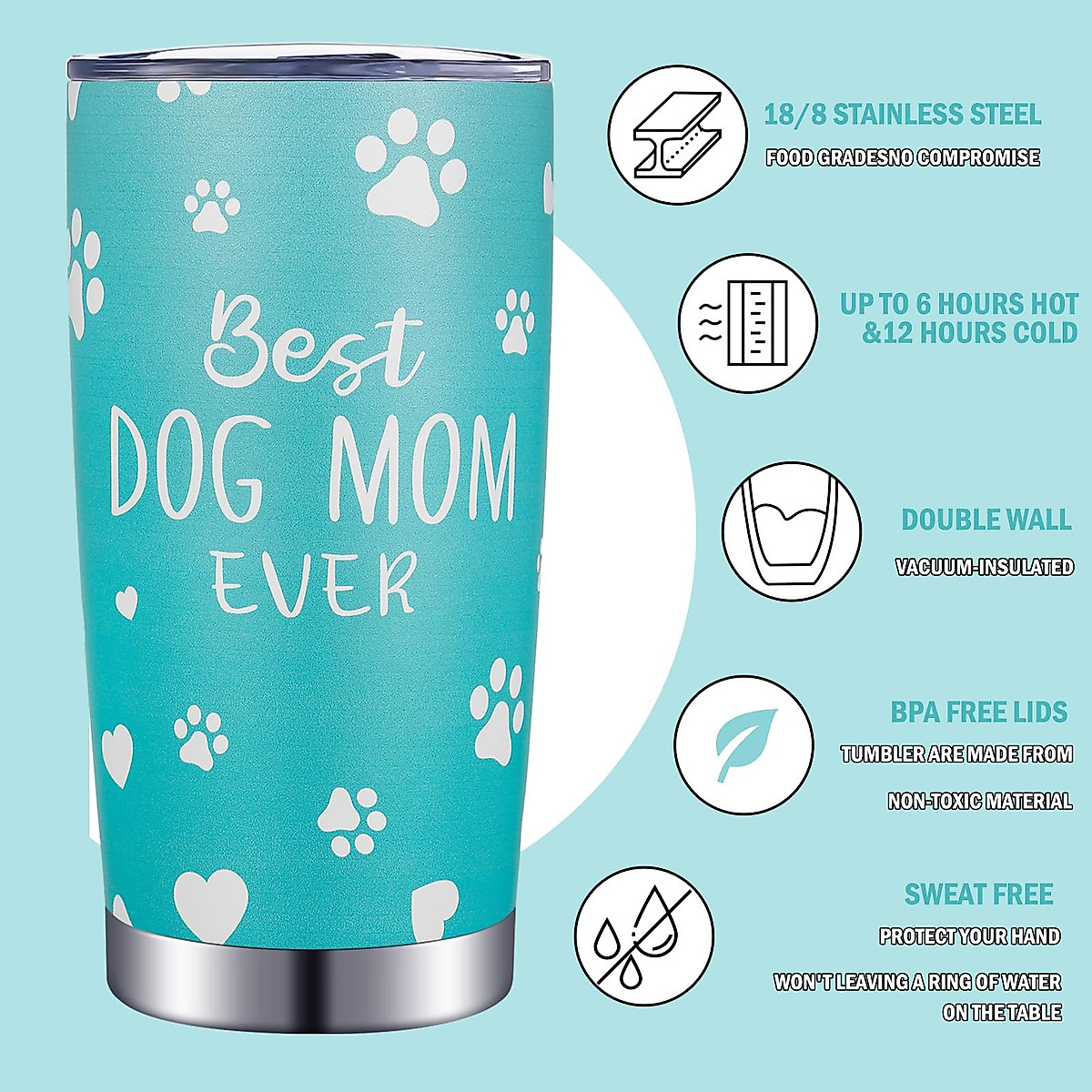 Zubebe Dog Lovers Gifts for Women Dog Skinny Tumbler with Lid and Straw Coffee Tumbler for Women 20oz Coffee Mug for Birthday Mother's Day Christmas Travel Gifts