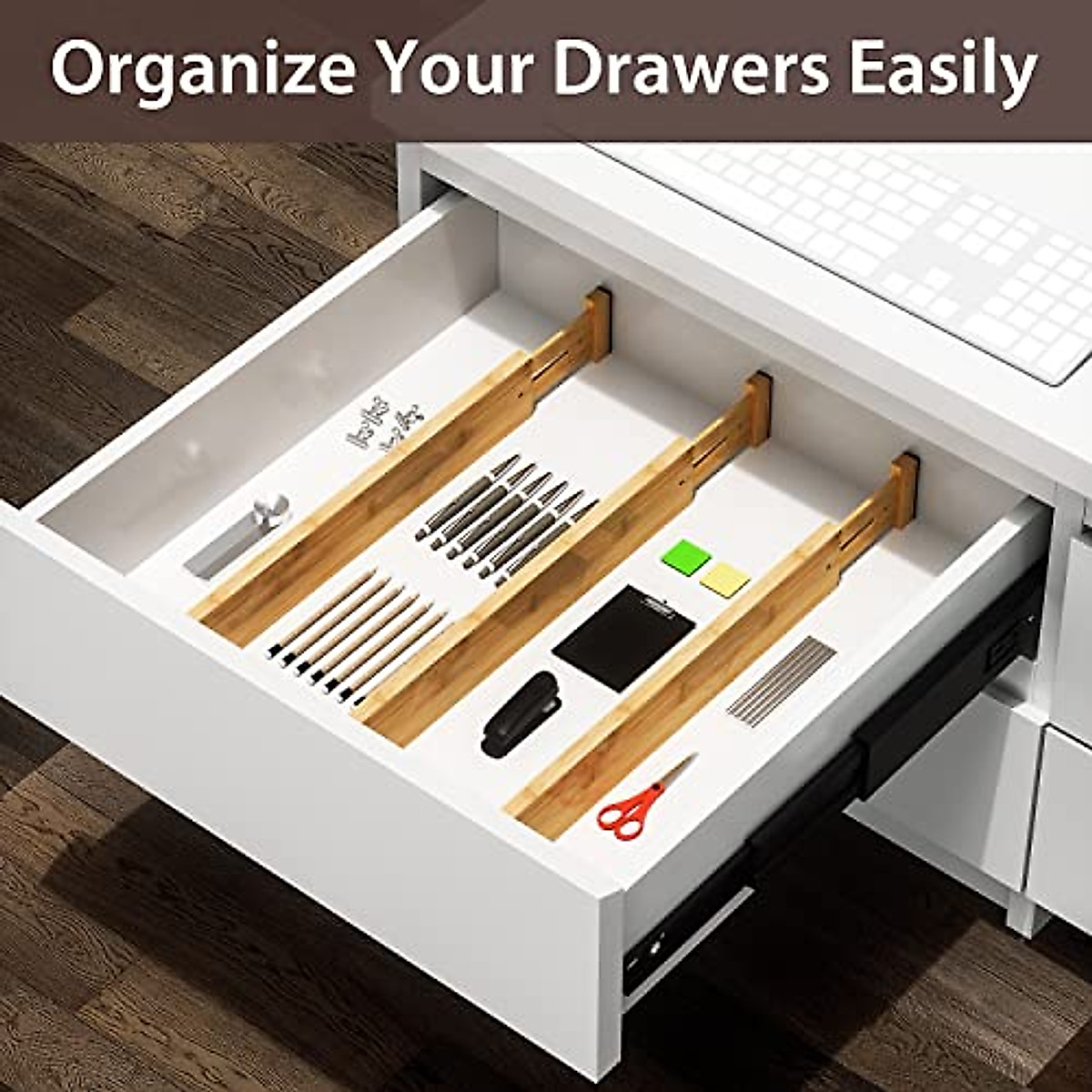 Drawer Divider, 4 PCS Bamboo Drawer Dividers Organizers, Adjustable Drawer Dividers for Clothes, Kitchen Drawer Divider, Dresser Drawer Divider, Drawer Separators, 17"-22" Expandable Drawer Divider