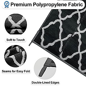 OutdoorLines Outdoor Plastic Area Rugs for Patio 4x6 ft - Reversible Outside Carpet, Stain & UV Resistant RV Mats, Straw Rug for Camping, Deck Garden, Porch and Balcony, Moroccan Black & Light Grey