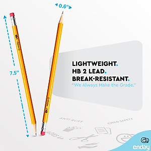 Enday #2 Pencils Bulk - 300 Pack, Pre-Sharpened Wood-Cased Pencils in Bulk with Latex-Free Eraser Top, Yellow Pencils for Office and Classroom Supplies