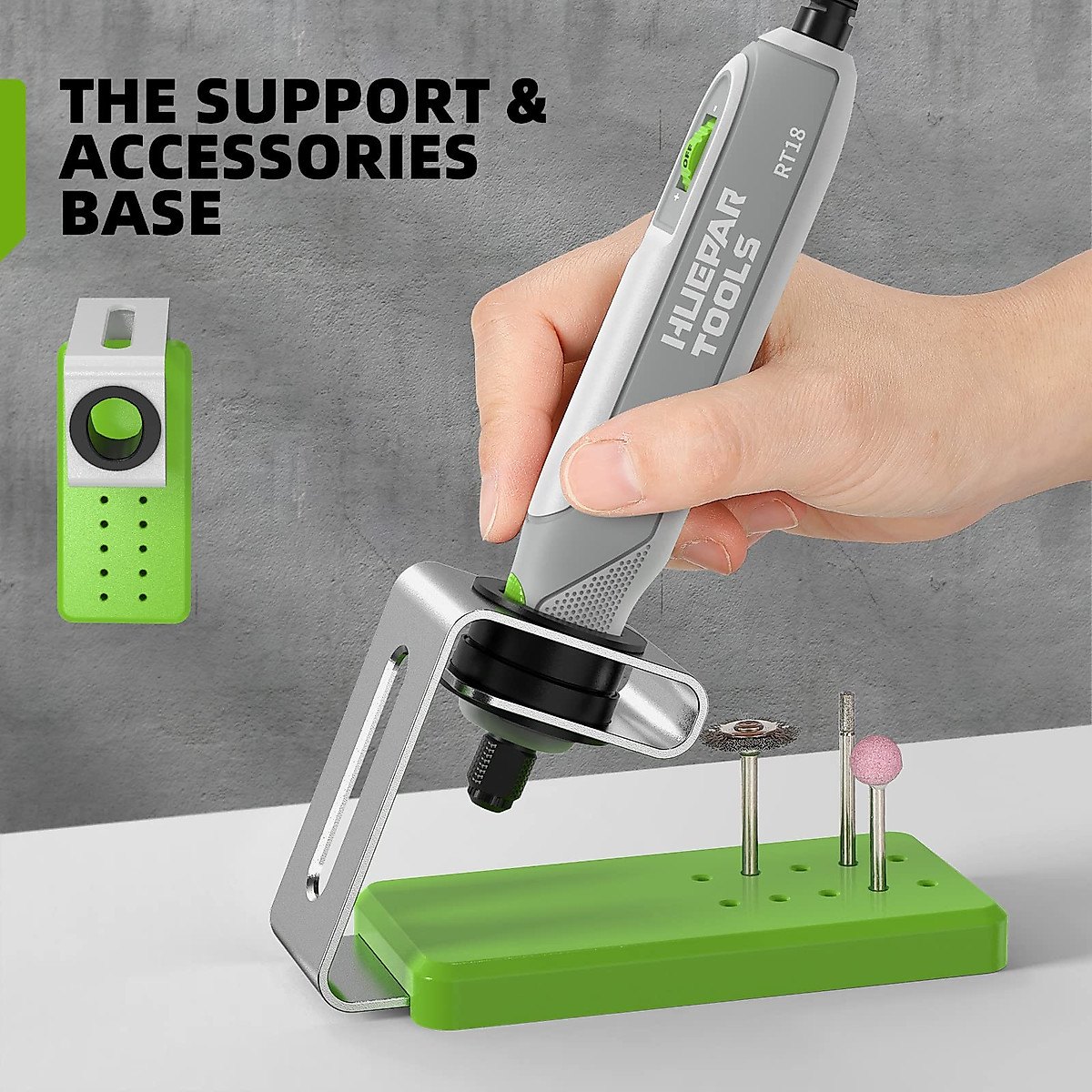 Huepar Tools Rotary Tool kit, Rotary Tool Set with Stand, 51 PCS Accessories(Keyless Chuck), 4 Variable Speed18,000RPM, Ideal for DIY, Woodwork & Hobby Craft, Dremel Compatible - RT18