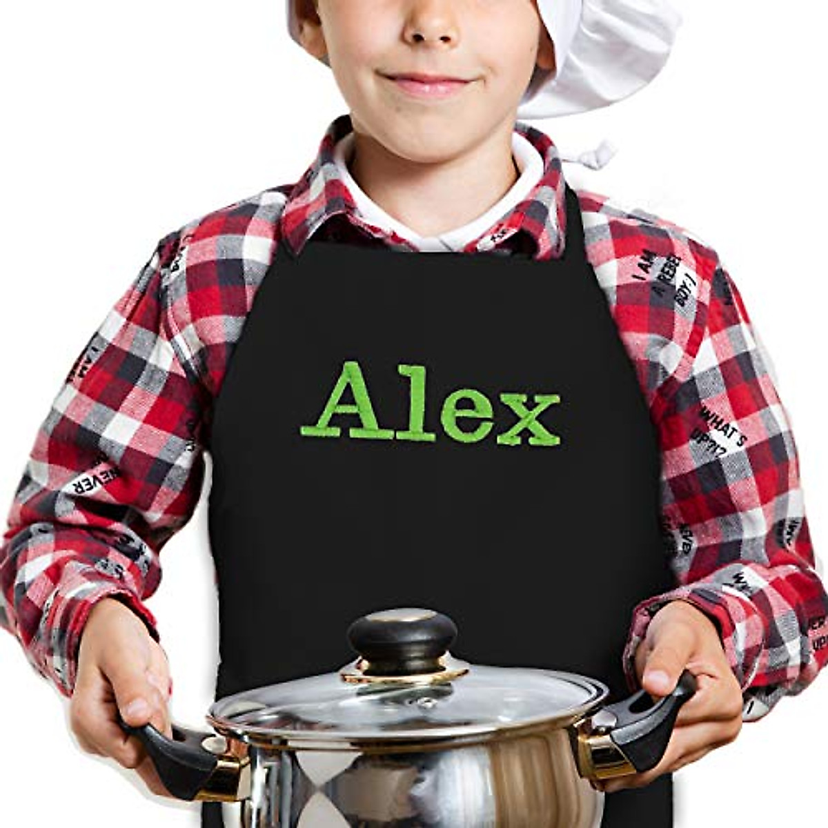Custom Monogrammed Children Apron - Personalized Gift for Child Baking (Black)