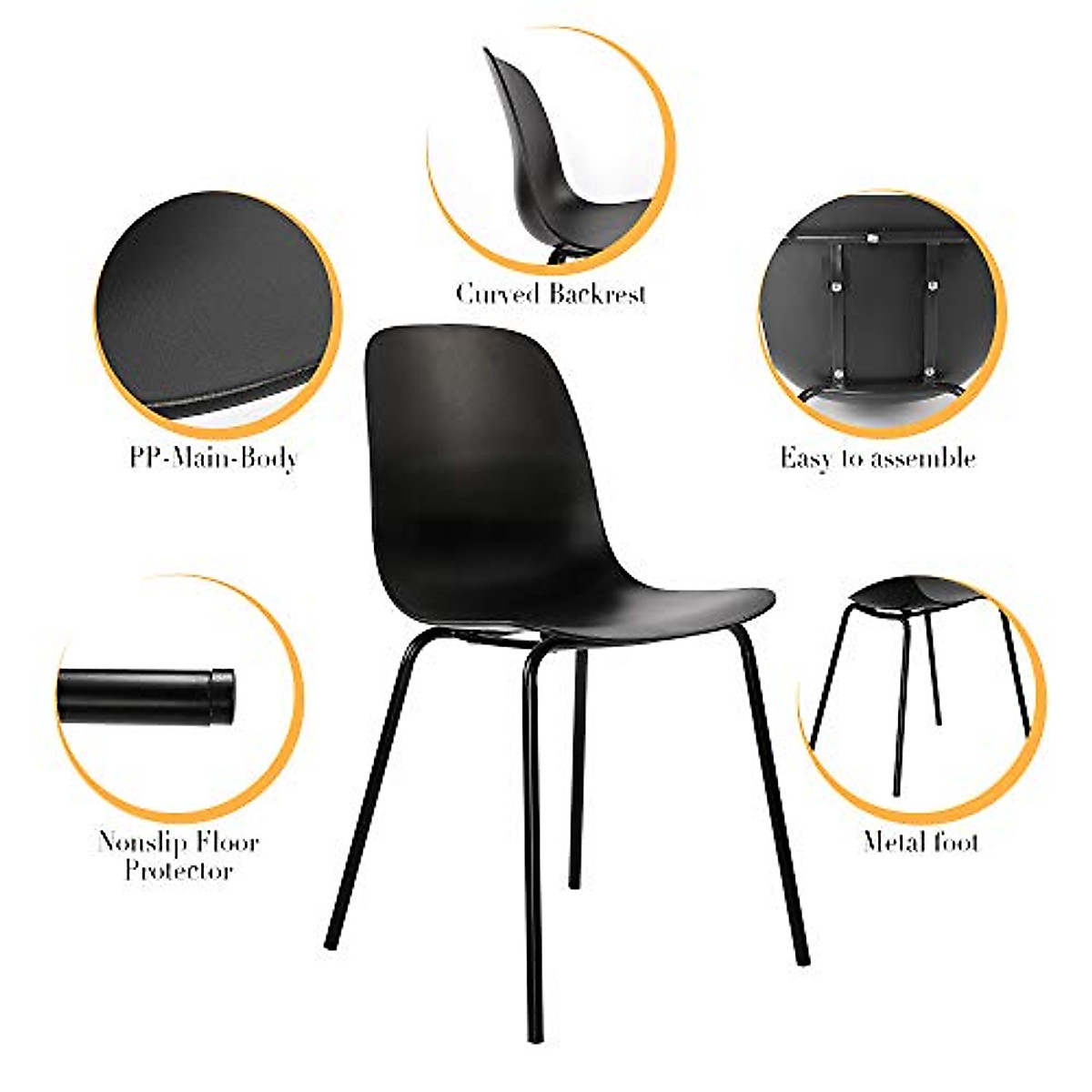 thksbought Set of 2 Dining Chairs with Legs for Kitchen Living Room(Matte Black)