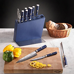 Cangshan Kita Series High Carbon X-7 Damascus Steel 12-Piece Knife Hua Block Set, Ash Wood, 501790 (Blue, 12pc)