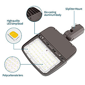 Xbuyee (2 Pack) 150W LED Parking Lot Light with Dust to Dawn Photocell, Outdoor Dimmable LED Shoebox Lights with Slipfitter, 130LM/W 5000K 100-277V IP65, Power Tunable 75W/100W/150W, ETL Listed