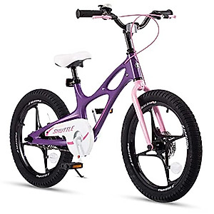 RoyalBaby Space Shuttle 18" Magnesium Alloy Kids Bike w/Dual Disc Brakes, Adjustable Handlebar & Seat, Training Wheels, & Kickstand, Purple