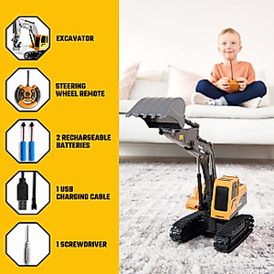 Playing Gorilla Remote Control Excavator Realistic Construction Toy for Boys Age 3 4 5 6 7 8 9 with Extra Rechargeable Batteries - 1:24 Scale Excavator Remote Construction Toys