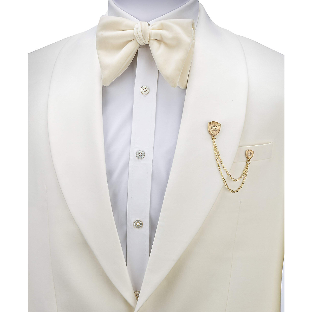 A N KINGPiiN Lapel Pin for Men Shield with Crown Symbol and Hanging Chain Alloy Brooch Suit Stud, Shirt Studs Men's Accessories (Gold)