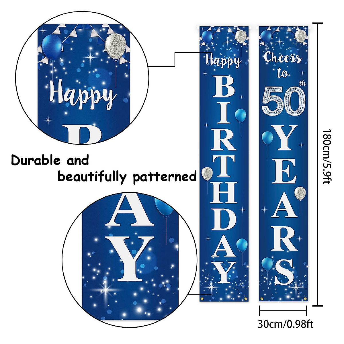 Happy 50th Birthday Yard Sign Door Banner - Cheers to 50 Years Birthday Party Decorations Supplies for Men Women - Blue