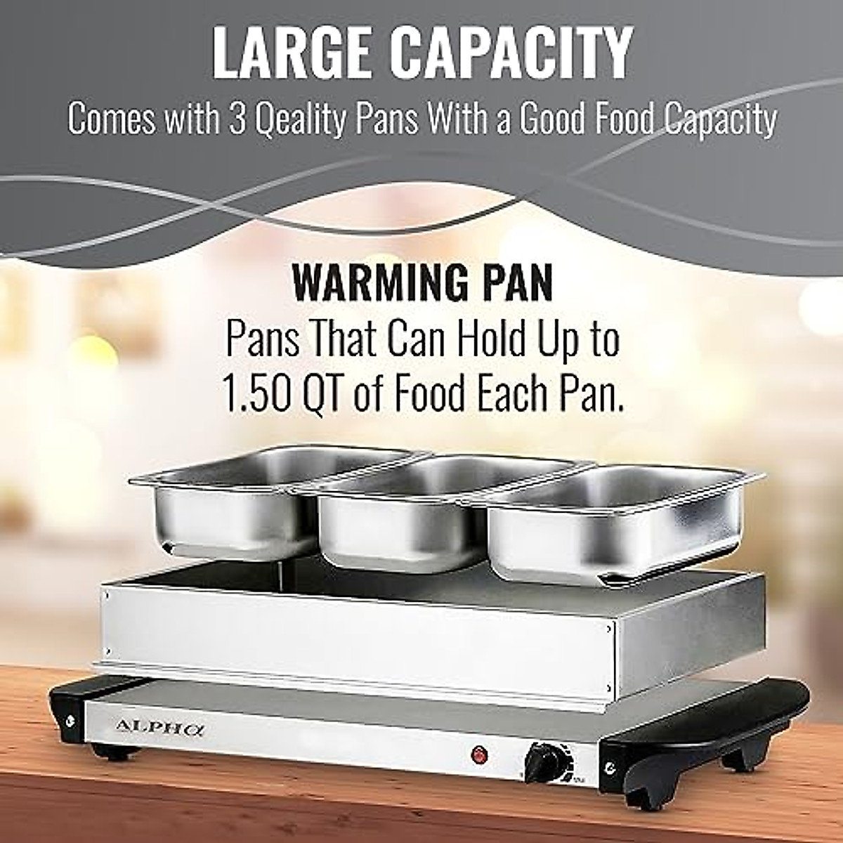 Alpha Living 3x2.5 QT Food Warmers for Parties Buffet Servers and Warmers – Premium Catering Supplies Buffet Display – Stainless Steel Electric Food Warmers with Temperature Control