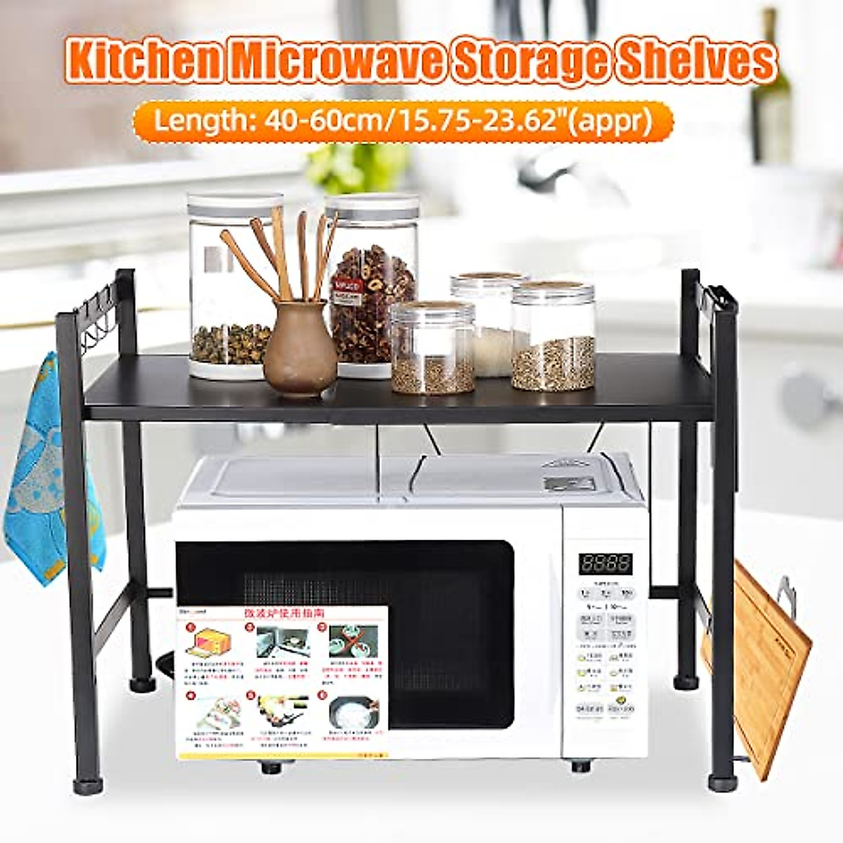 Microwave Kitchen Storage Rack - Telescopic Shelf for Simple Double-Layer Space-Saving Storage - Microwave and Stove Top Rack with Adjustable Design - Toaster Shelf Stand Kitchen Countertop Organizer