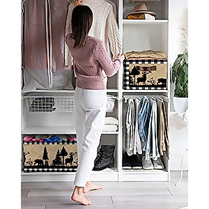 Large Capacity Storage Bins Christmas Animal Moose Elk Xmas Tree Storage Cubes, Collapsible Storage Baskets for Organizing for Bedroom Living Room Shelves Home 15x11x9.5 In