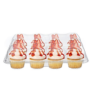 Plastic Cupcake Containers Boxes | 12 Compartment – 8 Pack | Disposable High Dome Dozen Cupcake Holder With Lid Bulk | Extra Sturdy Stackable Cupcake Boxes | Durable Muffin Packaging Transporter To Go