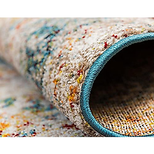 Unique Loom Rosso Collection Vintage, Traditional, Bohemian, Border, Distressed, Southwestern Area Rug, 4' 0" x 6' 0", Blue/Ivory