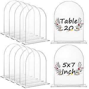 DAJAVE 5x7 Inch Arch Acrylic Sign with Stand, 12 Pack Blank Acrylic Number Signs with Holder, DIY Acrylic Sign Stand for Wedding Table Number Bar List Sign
