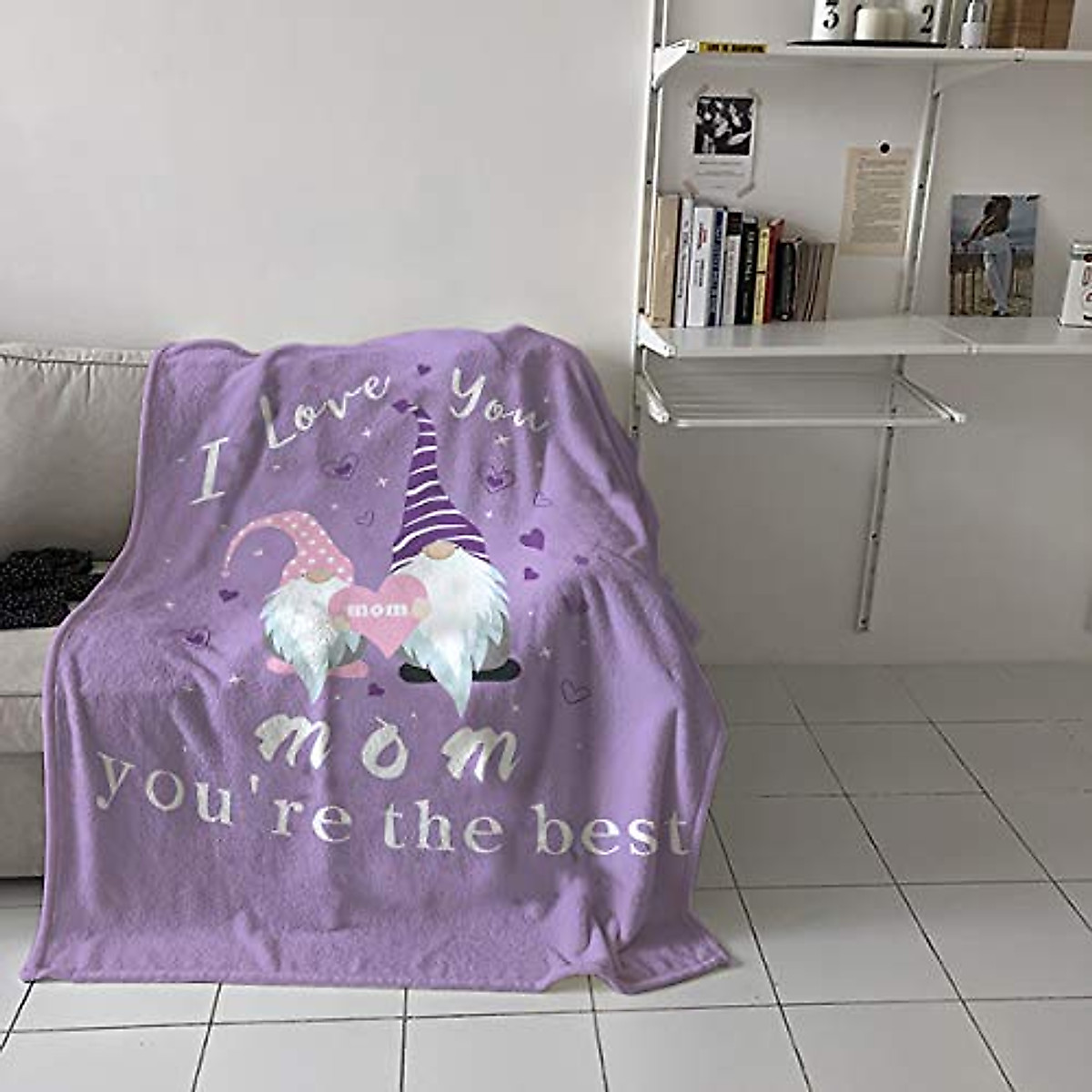 Mother' Day Throw Blankets Extra Soft Lightweight Flannel Fleece Blanket I Love You Mom Only The Best Gnome Purple Decorative Bedding Warm Cozy All Season Use Cover for Bed/Couch Microfiber