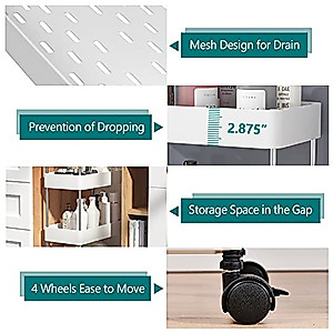 Storage Cart by PILITO, Rolling Utility Cart Mobile Shelving Unit Organizer with Wheels for Bathroom, Kitchen, Office, Home, Laundry Room & Dressers, Plastic & Stainless Steel, White (4-Tier)