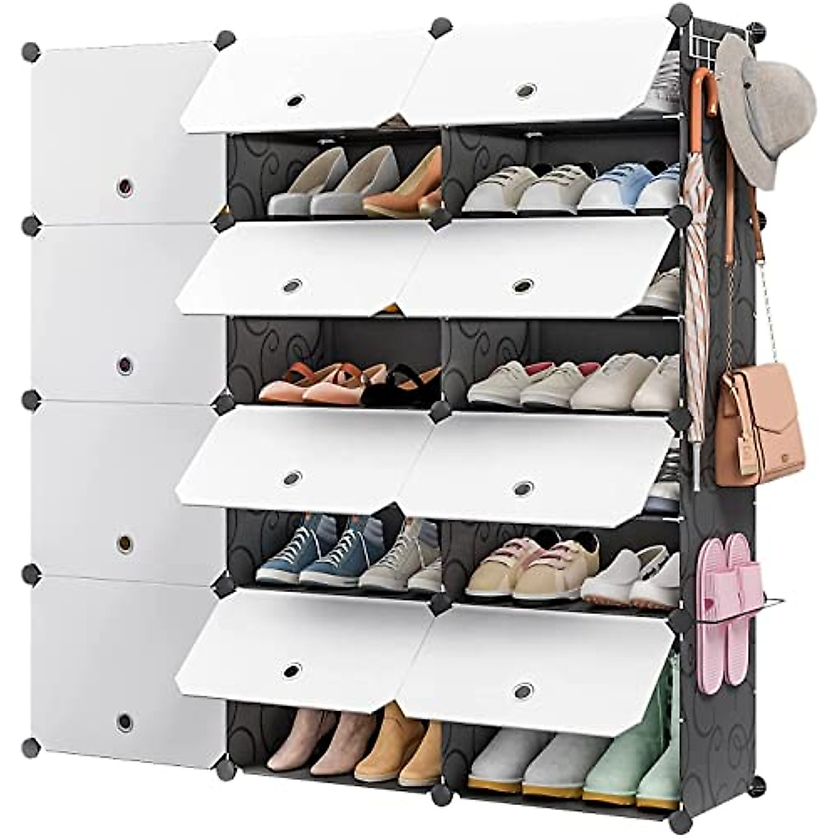 Aeitc 48-Pairs Shoe Rack Organizer Shoe Organizer Expandable Shoe Storage Cabinet Narrow Standing Stackable Space Saver Shoe Rack for Entryway, Hallway and Closet，white door