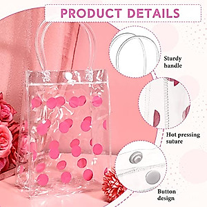 Silkfly 24 Pcs Clear Gift Bag with Handles Wedding Reusable Plastic Small Gift Bag with Polka Dot PVC Gift Wrap Bag for Party Favor Christmas Wedding Birthday(5.9 x 7.9 x 2.8 Inch,Pink)