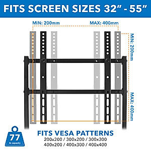 Mount-It! Portable TV Display Stand [Fits 33" - 55"] Flat Screen Mount, Adjustable, Foldable, Digital Signage Floor Stand, VESA Bracket Mounted for Monitors (Matte Black)