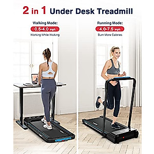 REDLIRO Under Desk Treadmill, 2 in 1 Motorized Portable Foldable Treadmill Compact Fold Up Walking Pad, Sturdy Folding Treadmill for Small Space with Remote Control, LED Display for Home & Office Use