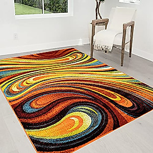 HR Colorful Rainbow Area Rug 8x10 Rugs for Living Room Décor 2020 Rug Trends Bright Multi Modern Abstract Geometric Swirl Stripe Pattern Accent Area Rug