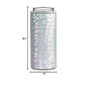 Swig Sip Skinny Can Cooler - Double Wall Stainless Steel Vacuum Insulated Can Holder for 12oz Slim Tall Beverage Bridesmaid Gift (Laser Leopard)