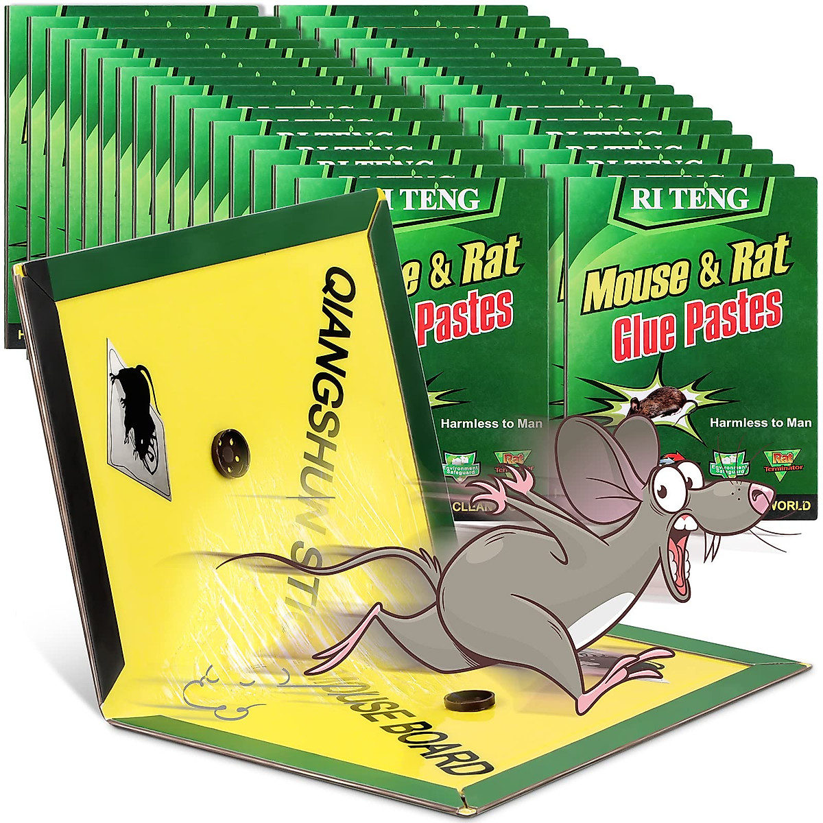 Qualirey 36 Pcs Large Mouse Traps Rat Glue Trap Bulk Adhesive Mouse Sticky Traps Glue Board Sticky Pads for Mice Rat Capturing, House Indoor Outdoor Use