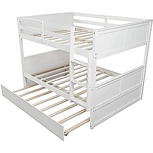 ATH-S Full Over Full Bunk Bed with Trundle, Solid Wood Bunk Beds with Full-Length Safety Guard Rail and Ladder, Can be Separated to 2 Full Size Platform Beds, for, Teens and Adults (Espresso, New)