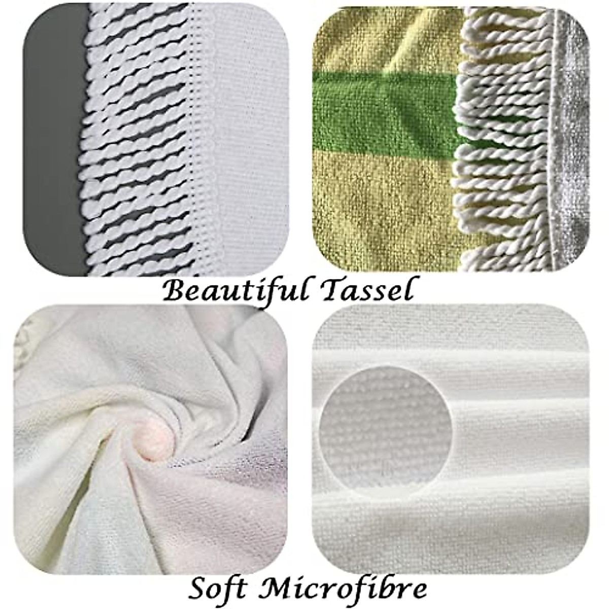 Queenshin Microfiber Beach Towel Blanket Fast Dry Sandless, Large Round Picnic Yoga Mat Table Cloth 60 Inch with Fringe, Soccer