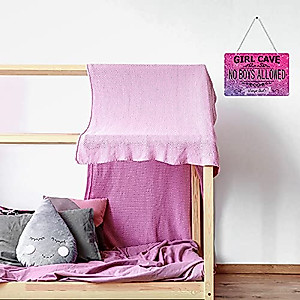 Hotop Girl Cave Metal Sign Funny No Boys Allowed Except Dad Sign Girl Room Wall Door Sign Decor with Chain for Teen Girls Daughter Bedroom Door Wall Decoration, 12 x 8 Inch