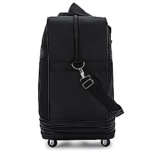 Radefasun Expandable Extra Large Travel Oxford Duffel Bag with Wheels Waterproof Lightweight Traveling Foldable Suitcase (Black, M)