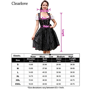 Clearlove Women's German Dirndl Dress 3-Pieces Dress Blouse Apron Bavarian Black Milkmaid Costumes for Oktoberfest 3X-Large