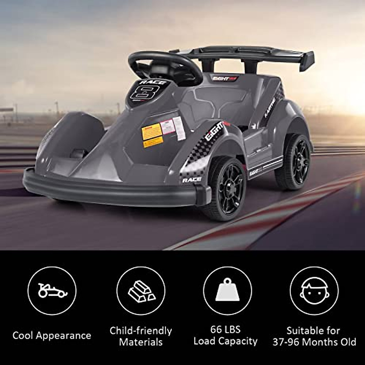 Electric Go Kart for Kids, 6V Battery Powered Ride On Cars w/Remote Control, Safety Belt, Slow Start, Music, 4 Wheeler Electric Vehicle for Kids, Ride On Go Cart for Kids (Black)