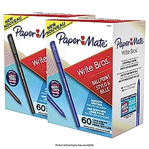 Paper Mate Write Bros Ballpoint Pens, Medium Point (1.0mm), 60 Black Pens & 60 Blue Pens, Total of 120 (Packaging and product may vary slightly)