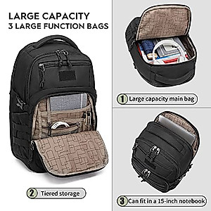 Wotony Military tactical backpack, black tactical backpack for men MOLLE backpack small tactical backpack assault bag used for outdoor hiking(Black)