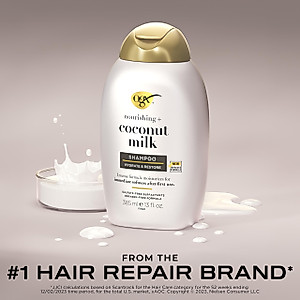 OGX Nourishing + Coconut Milk Moisturizing Shampoo, Hydrating & Restoring Shampoo Moisturizes for Soft Hair After the First Use, Paraben-Free, Sulfate-Free Surfactants, 13 fl. oz