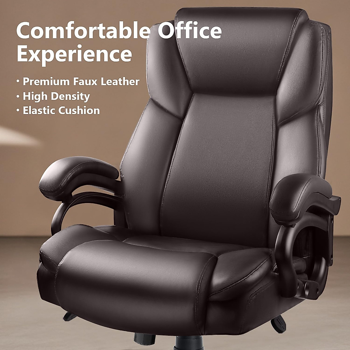 Waleaf Heavy Duty Office Chair 500lbs, Big and Tall Office Chair for Heavy People, Adjustable Ergonomic Lumbar Support Executive Office Chair with High Back with Quiet Rubber Wheels (Brown)
