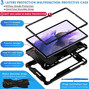 DETUOSI 360 Rotating Hybrid Case for Samsung Galaxy Tab S7 FE 5G/ S8+Plus/ S7+Plus 12.4" with S Pen Holder & Shoulder Strap, 360 Degree Swivel Kickstand Heavy Duty Hybrid Bumper Protective Kids Cover