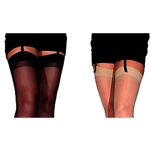 Trasparenze Sara All Sheer Stockings with Signature Logo - Made in Italy (Black, Large)