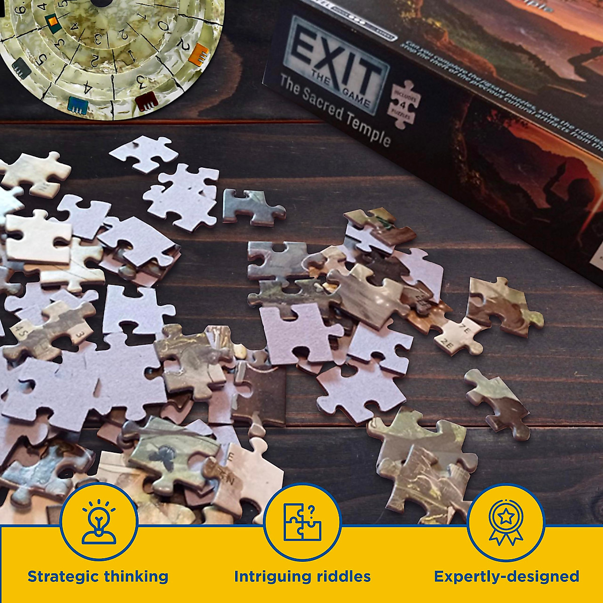 Exit: The Sacred Temple (with Jigsaw Puzzles) | Exit: The Game - A Kosmos Game | Family-Friendly, Jigsaw Puzzle-Based at-Home Escape Room Experience for 1 to 4 Players, Ages 10+
