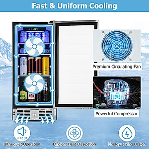 KOTEK 115 Cans Beverage Refrigerator, 32 to 50℉, Under Counter Freestanding Beverage Cooler w/Lockable Stainless Steel Door for Drinks and Food, 2.9 Cu.ft, Mini Beer Fridge for Bedroom, Dorm, Home